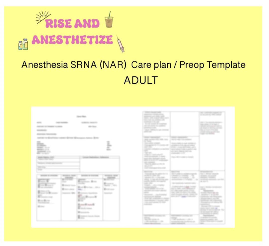 Adult Anesthesia Careplan / Preop Template - Etsy