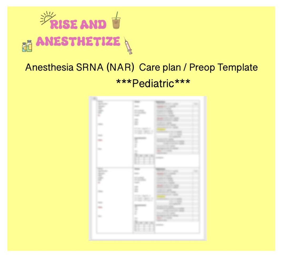 Pediatric Anesthesia Careplan / Preop Template - Etsy