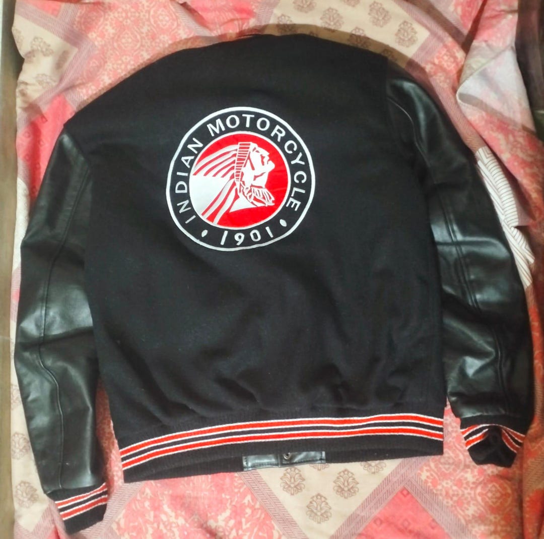 Vintage Indian Motorcycle Varsity Jacket – Wool & Leather, USA Patch - Etsy