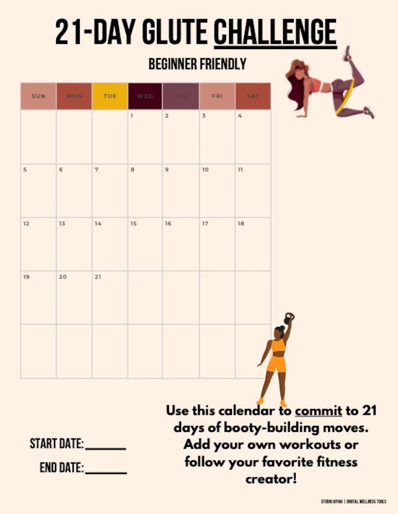 21-day Glute Challenge + Habit Tracker | Printable Fitness PDF ...