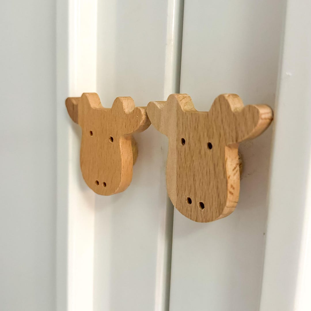 Natural Wood Cow Drawer Pulls, Animal Cabinet Knobs for Kids Room ...