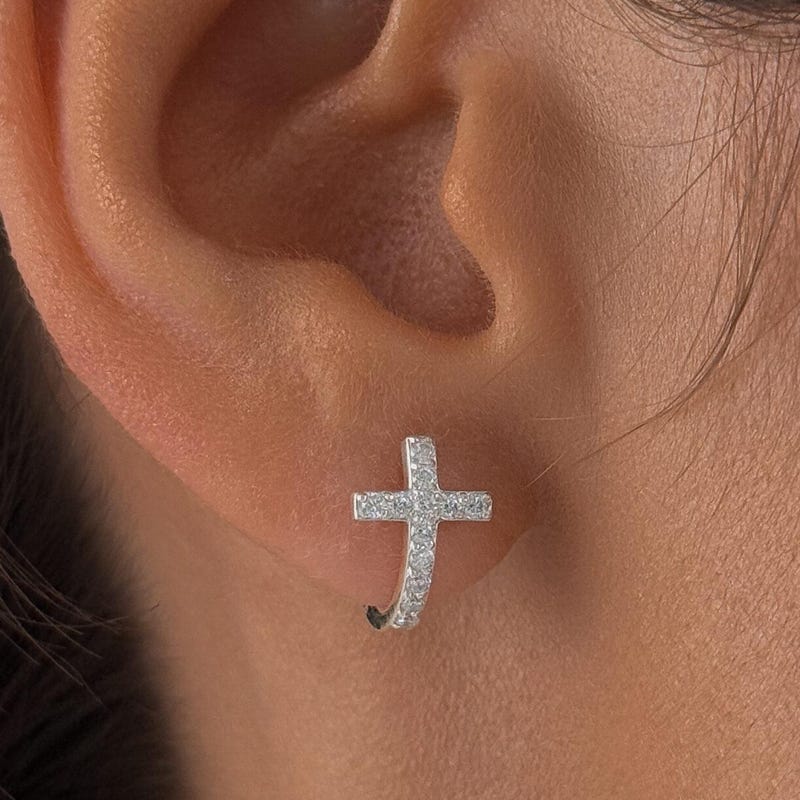 Cross Hoop Earrings 14 Kt - Etsy