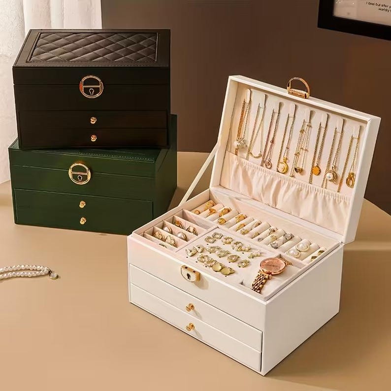 Large Jewelry Box, Ring Holder, Jewelry Storage for Women, Box With ...