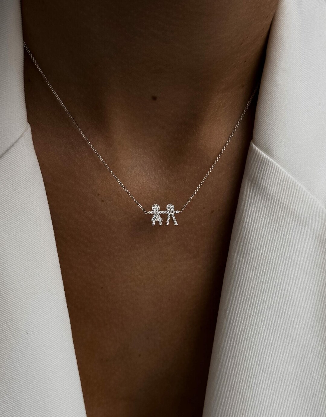 Lab Grown Diamond Boy and Girl Pendant | Solid Gold Necklace - Etsy
