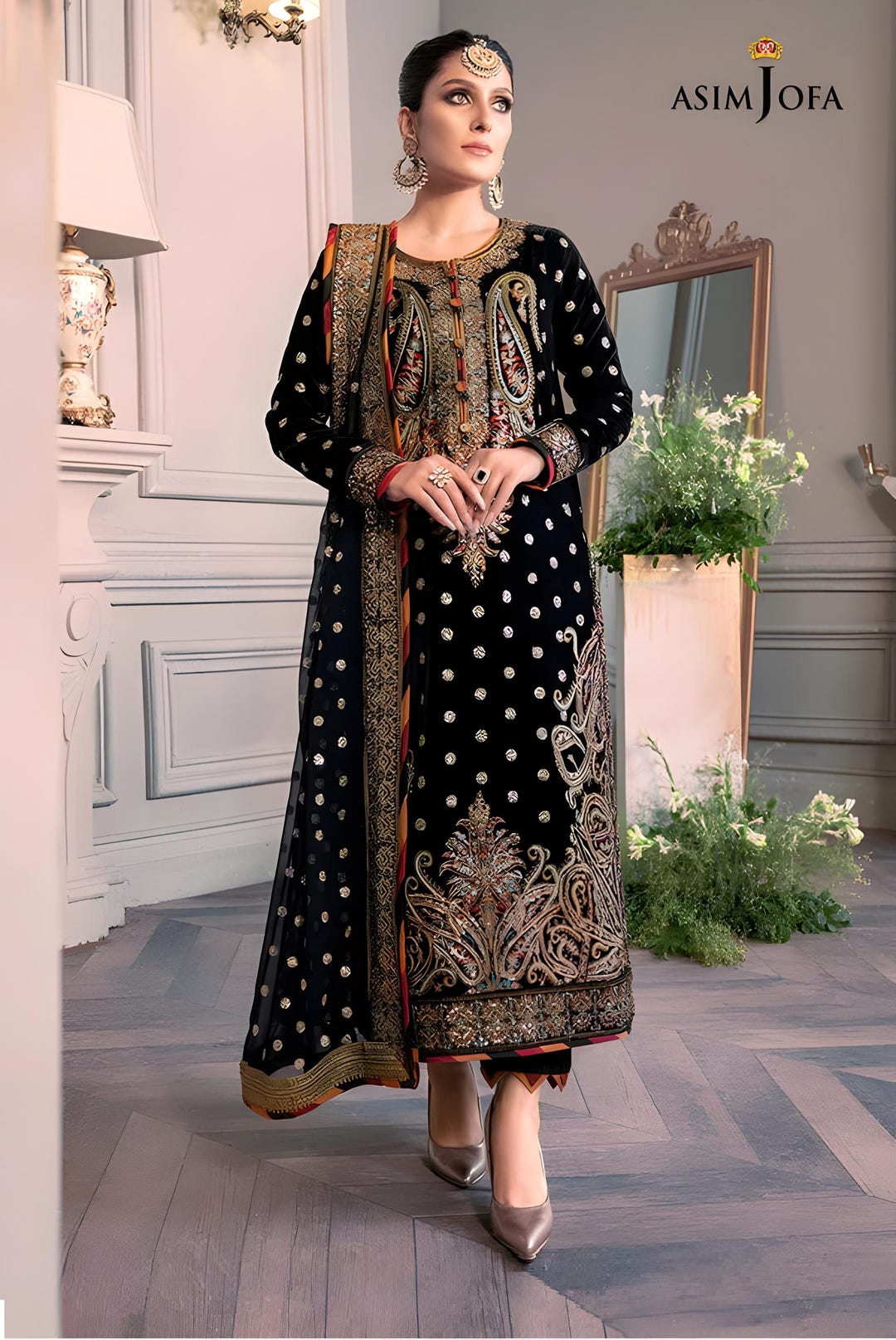 Pakistani Suit Black Velvet Dress Shalwar Kameez for Women, Handcrafted ...
