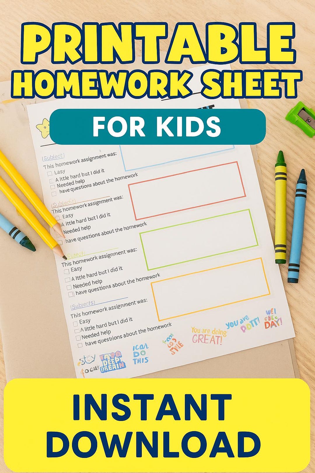 Printable Homework Sheet | Kids Homework Tracker | Student Assignment ...