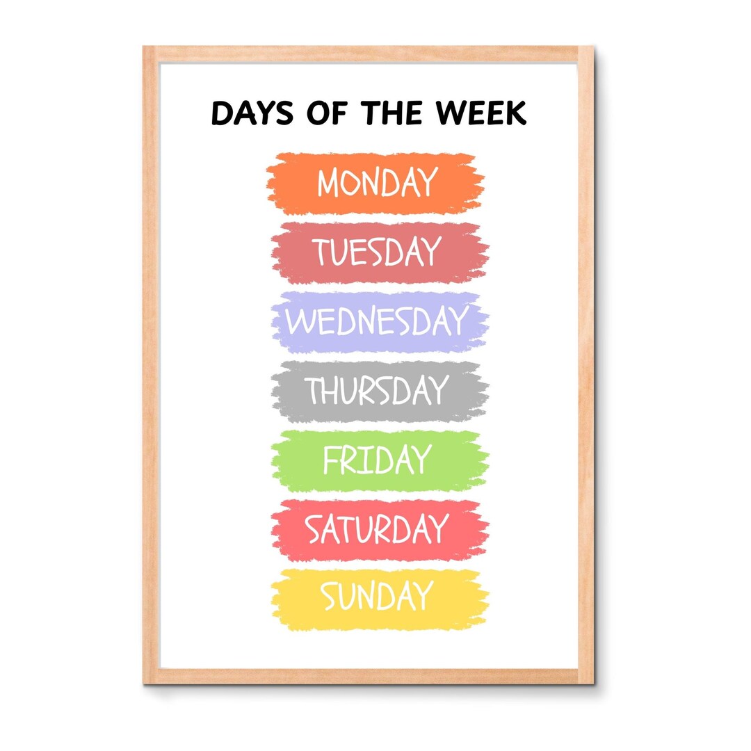 Days of the Week Learning Poster: Colorful Kids Classroom Art (JPG ...