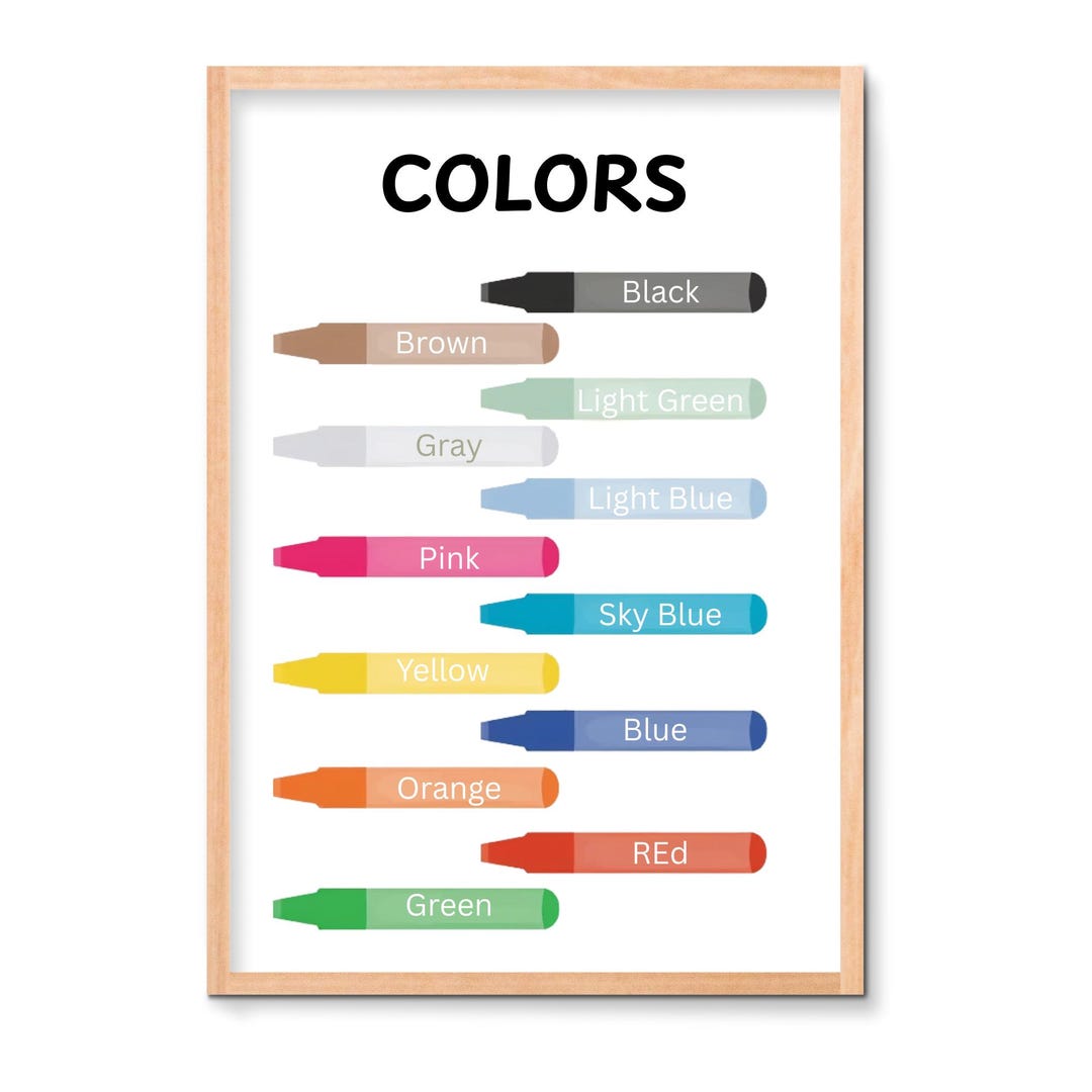Crayon Style Color Learning Chart: Educational Kids Printable (8.5 X 11 ...