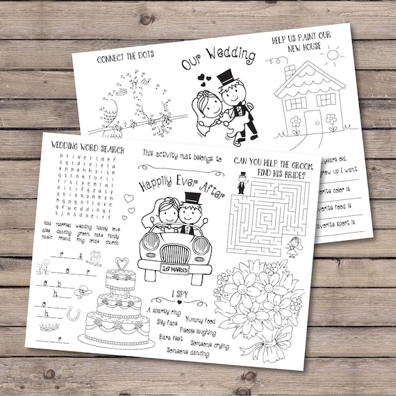 Kids wedding activity coloring placemat / wedding reception | Etsy