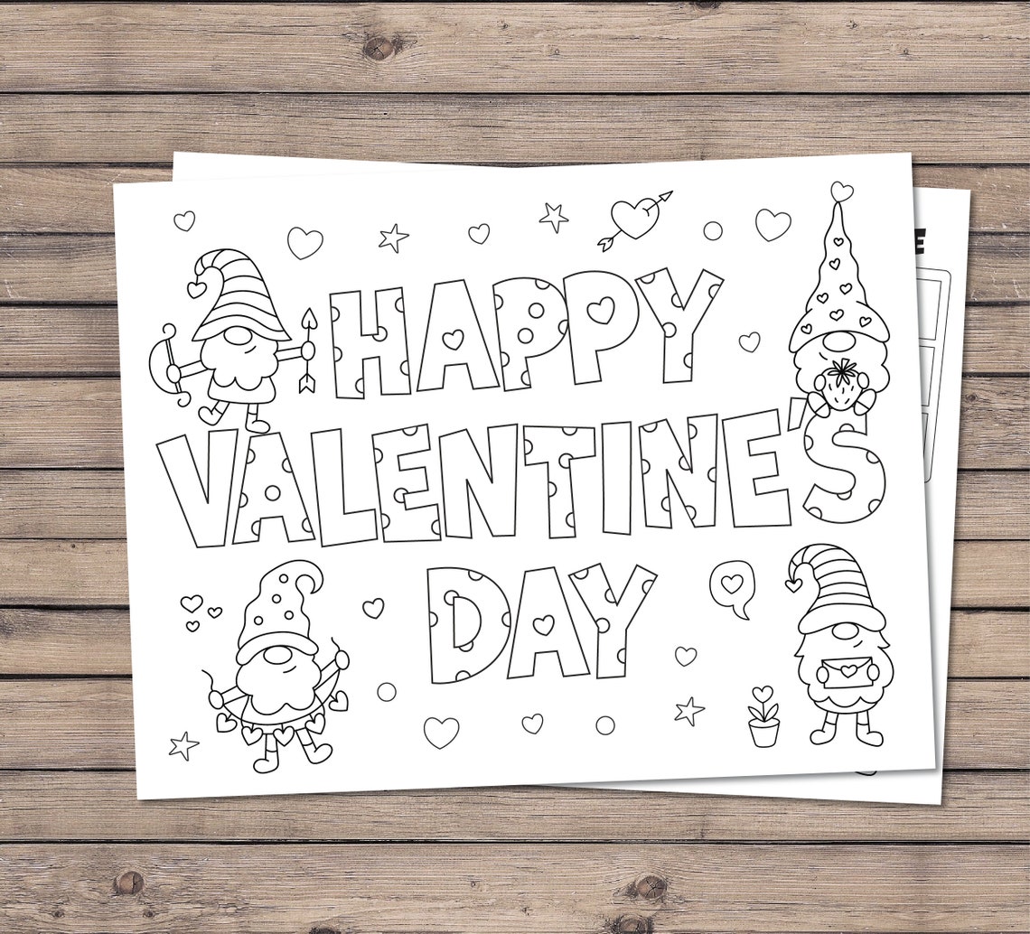 Gnome Valentine's Day Coloring Pages Gnomes Activities | Etsy