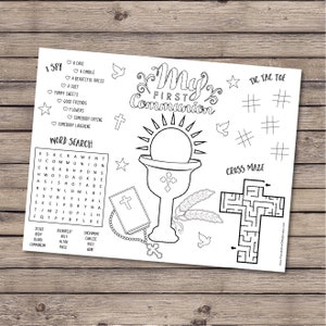 First Communion Coloring Activity Sheets, Printable Placemat (instant ...