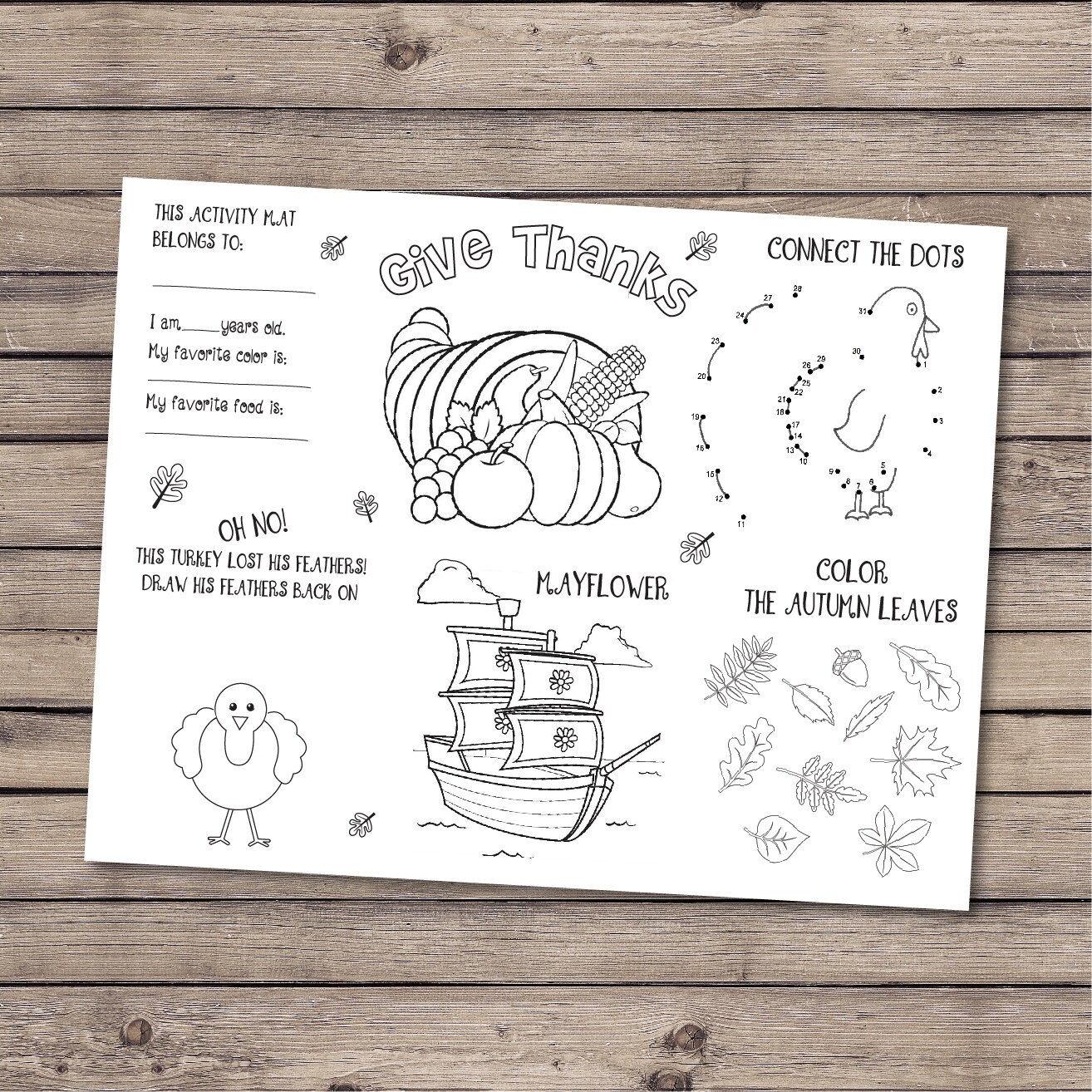 Thanksgiving kids activity coloring pages Thanksgiving favor | Etsy