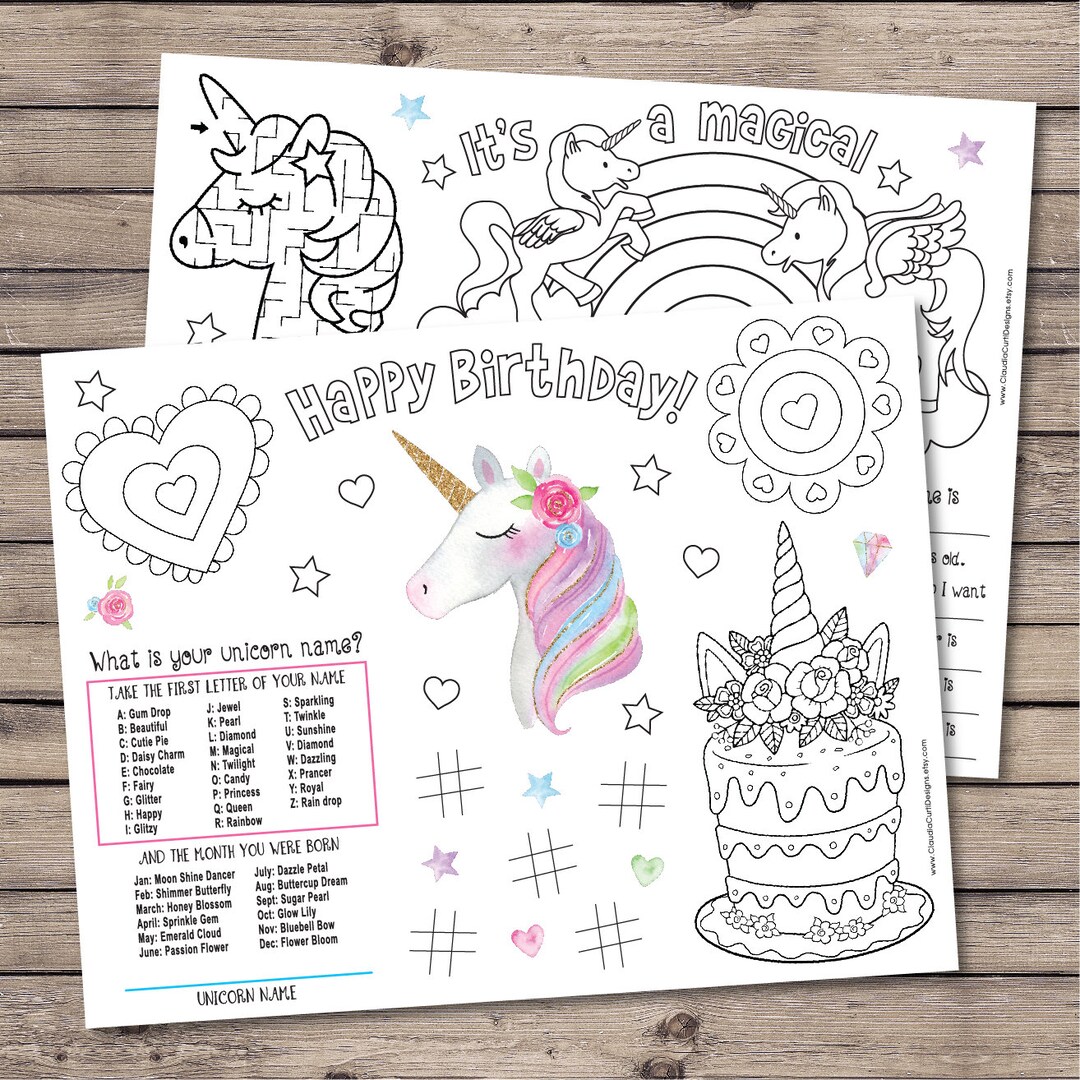 Unicorn Birthday Coloring Pages, Activity Sheets (instant Download) - Etsy