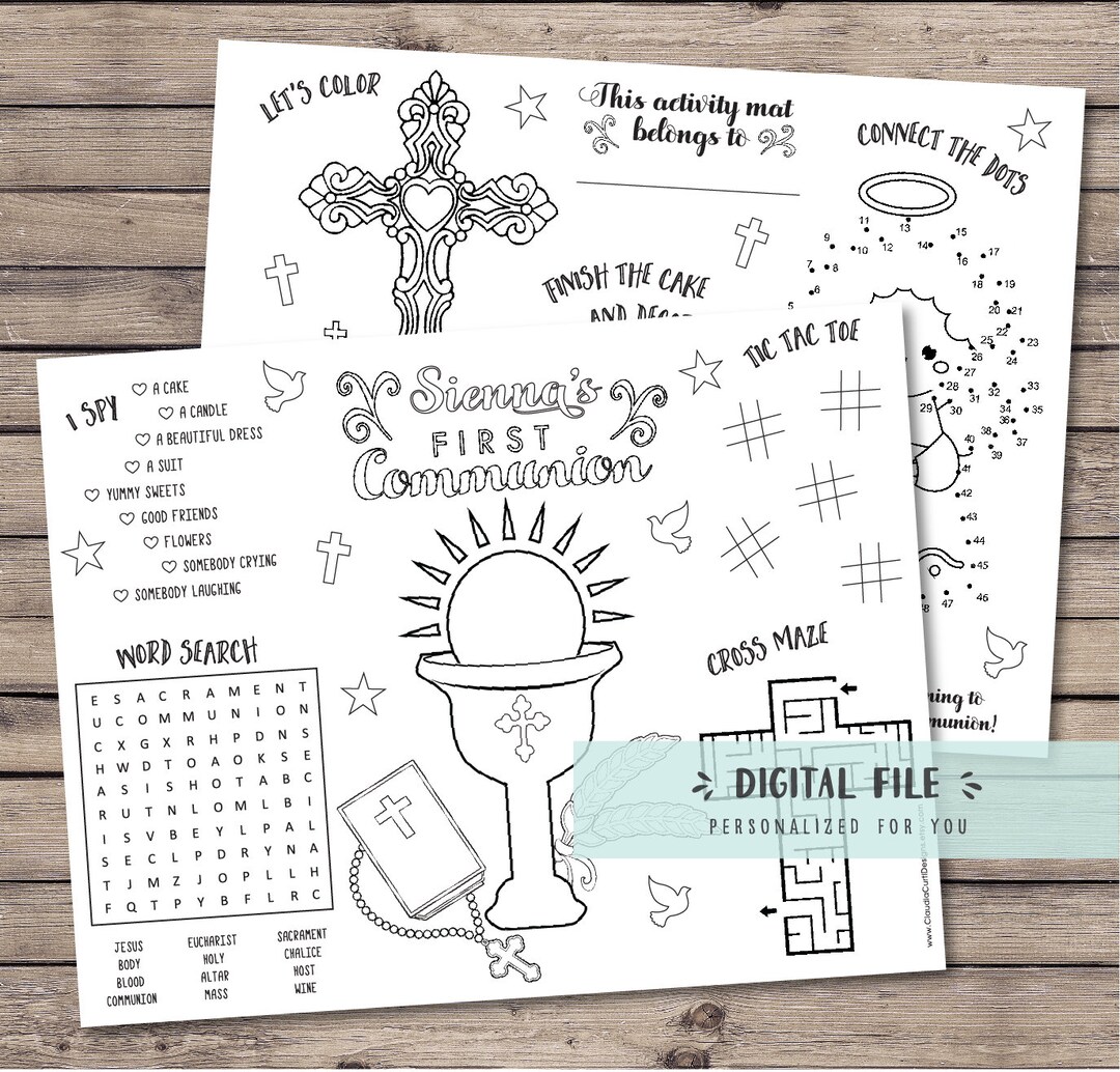 Personalized First Communion Coloring Activity Sheets, Holy Communion ...