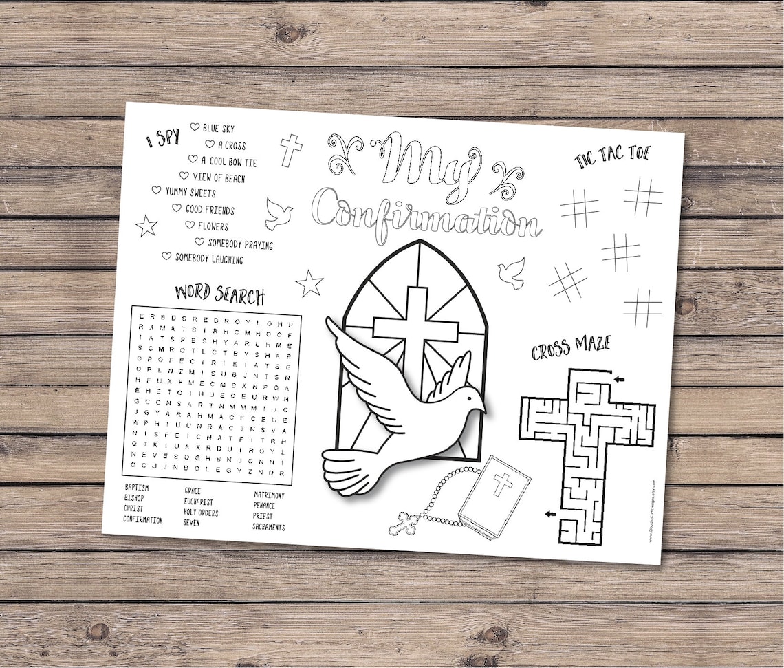 Confirmation Coloring Activity Sheets, Printable Placemat (instant ...