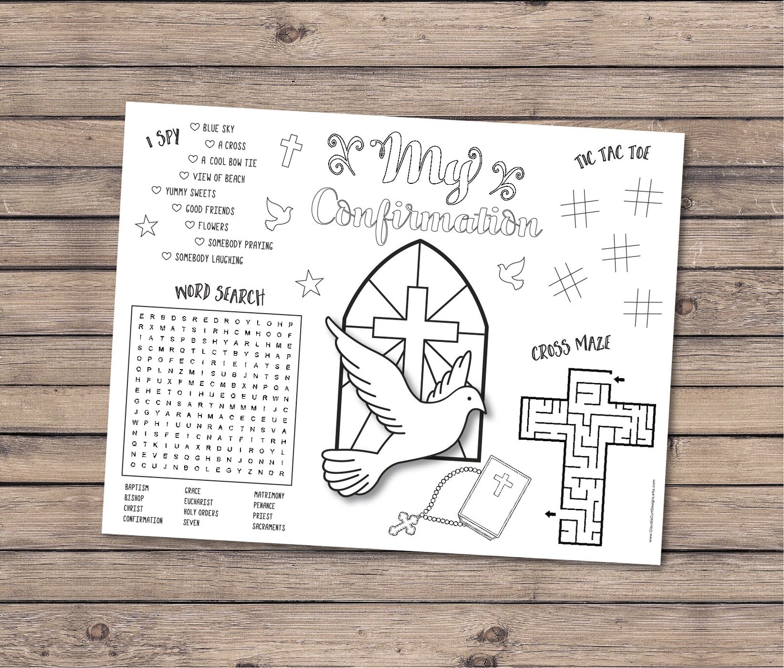 Confirmation Coloring Activity Sheets, Printable Placemat (instant ...
