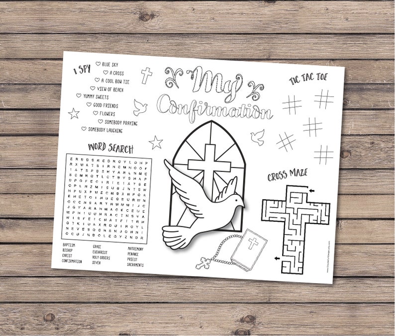 Confirmation Coloring Activity Sheets, Printable Placemat (instant ...