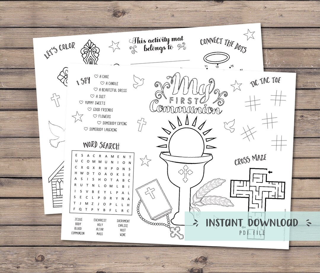 First Communion Coloring Activity Sheets, Holy Communion Favor ...