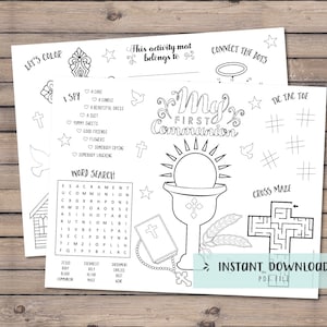 First Communion Coloring Activity Sheets, Printable Placemat (instant ...