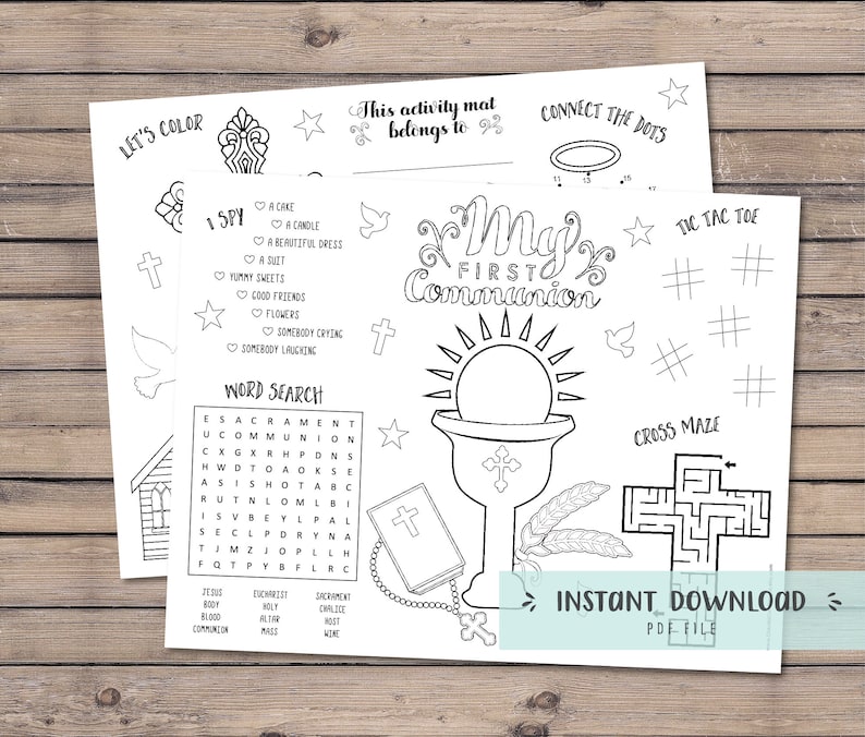 First Communion Coloring Activity Sheets Holy Communion Favor - Etsy