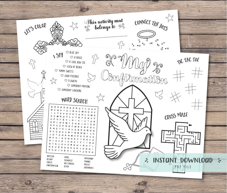 Confirmation Coloring Activity Sheets, Printable Placemat (instant ...
