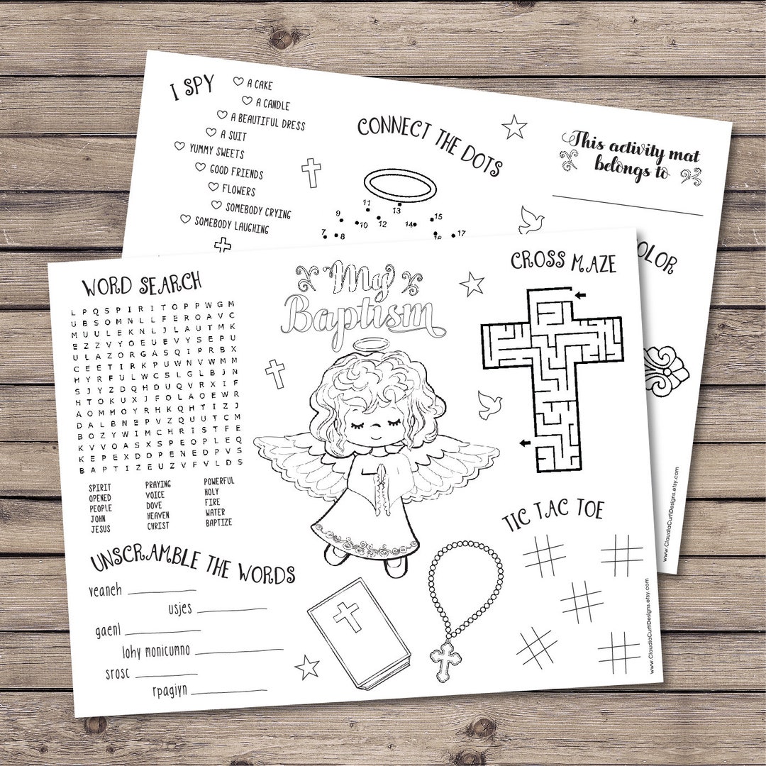 Baptism Christening Girl Coloring Activity Pages, Baptism Favor ...
