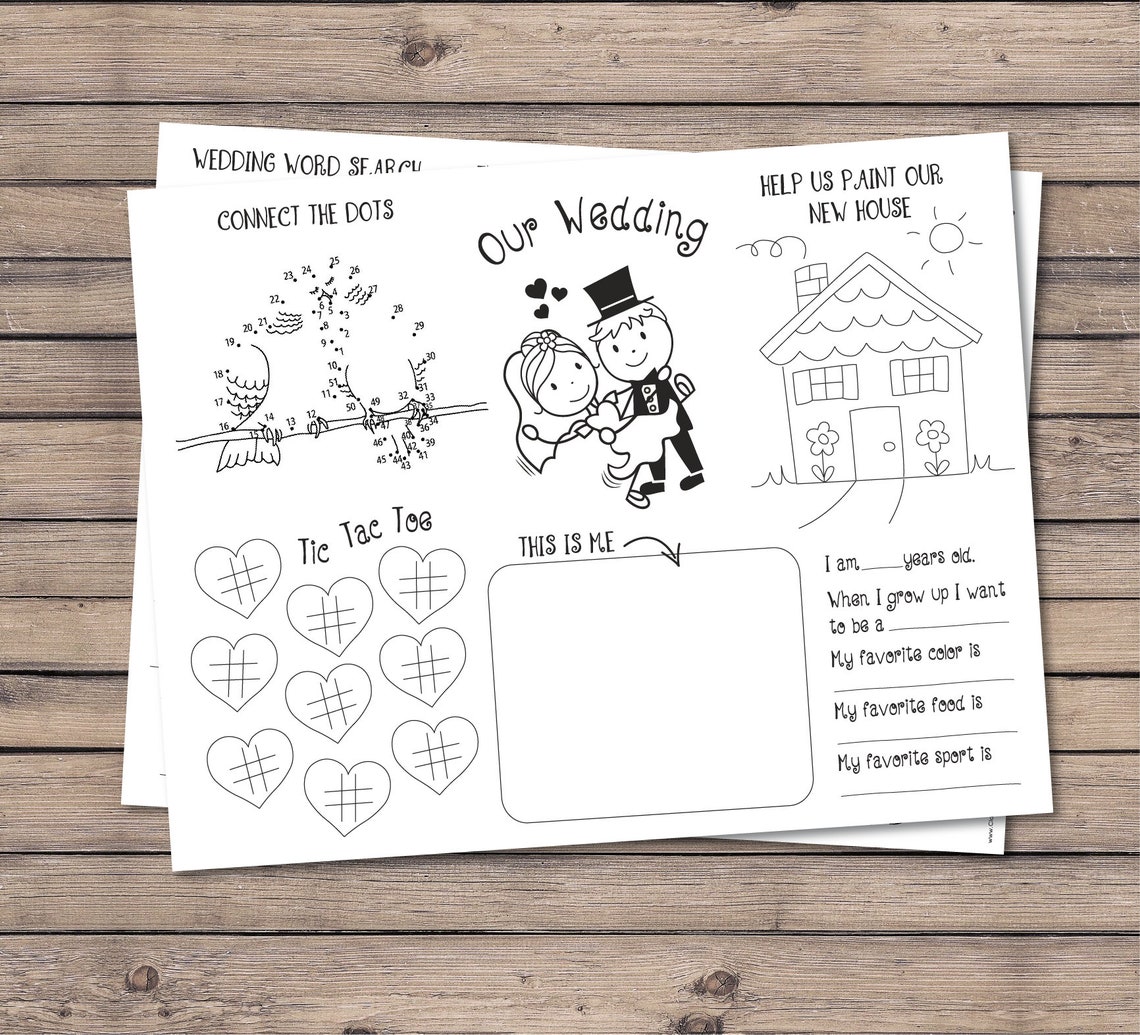 Kids Wedding Activity Coloring Placemat Wedding Reception - Etsy