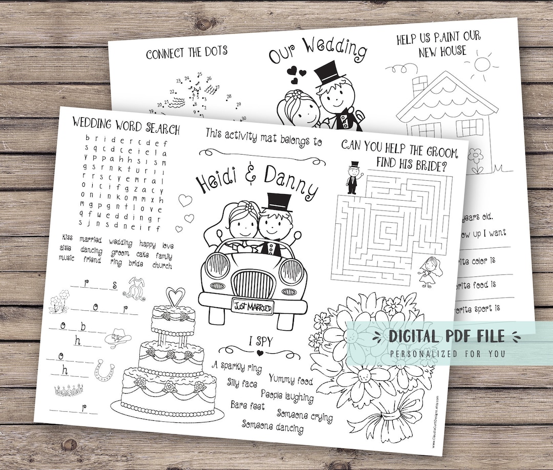 Personalized Kids Wedding Activity Coloring Placemat, Wedding Reception ...