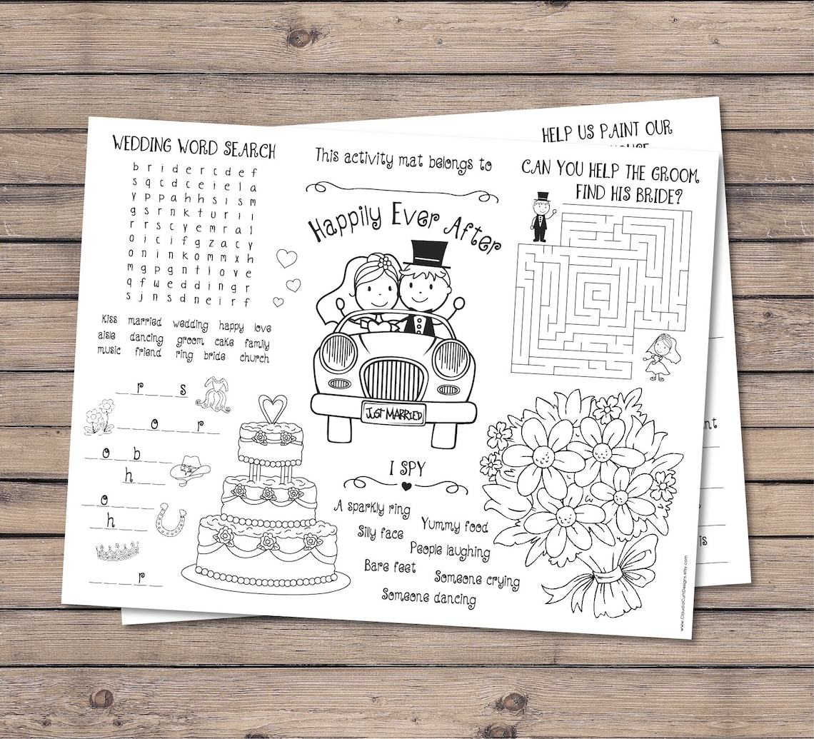 Kids Wedding Activity Coloring Placemat Wedding Reception - Etsy