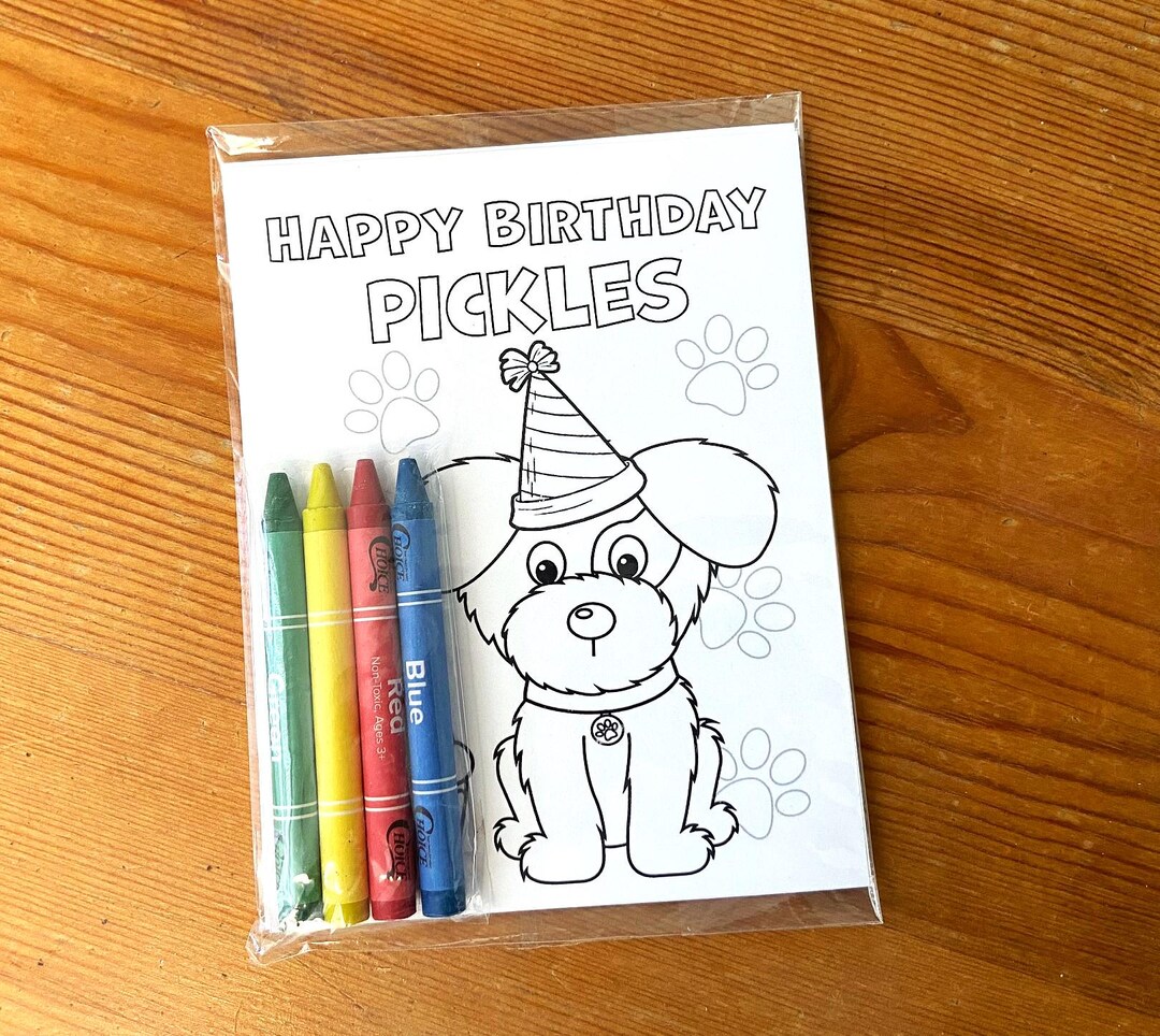 Dog Birthday Coloring Pages and Crayons, Dog Party Favor, Puppy ...