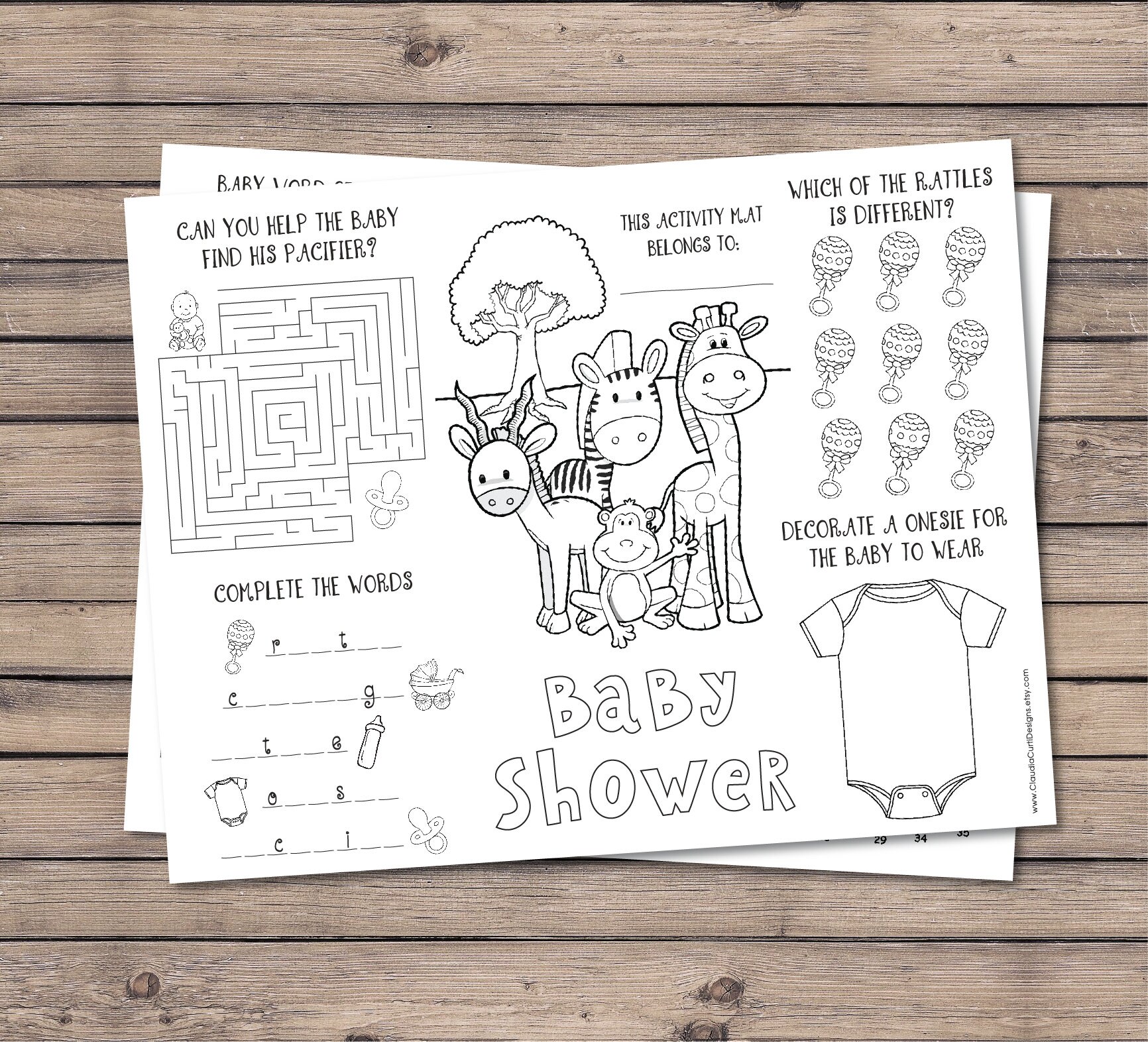 Baby Shower Coloring Placemat, Kids Activity Sheets (INSTANT DOWNLOAD ...