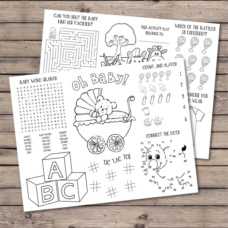 Baby shower coloring placemat Baby shower activity coloring | Etsy