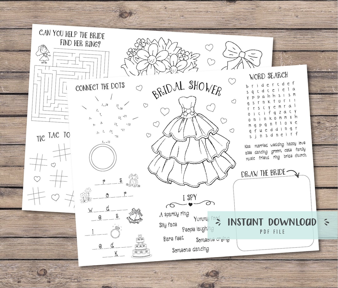 Bridal Shower Kids Activity Placemat, Coloring Pages (instant Download ...