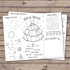 Bridal Shower Kids Activity Placemat, Coloring Pages (instant Download ...