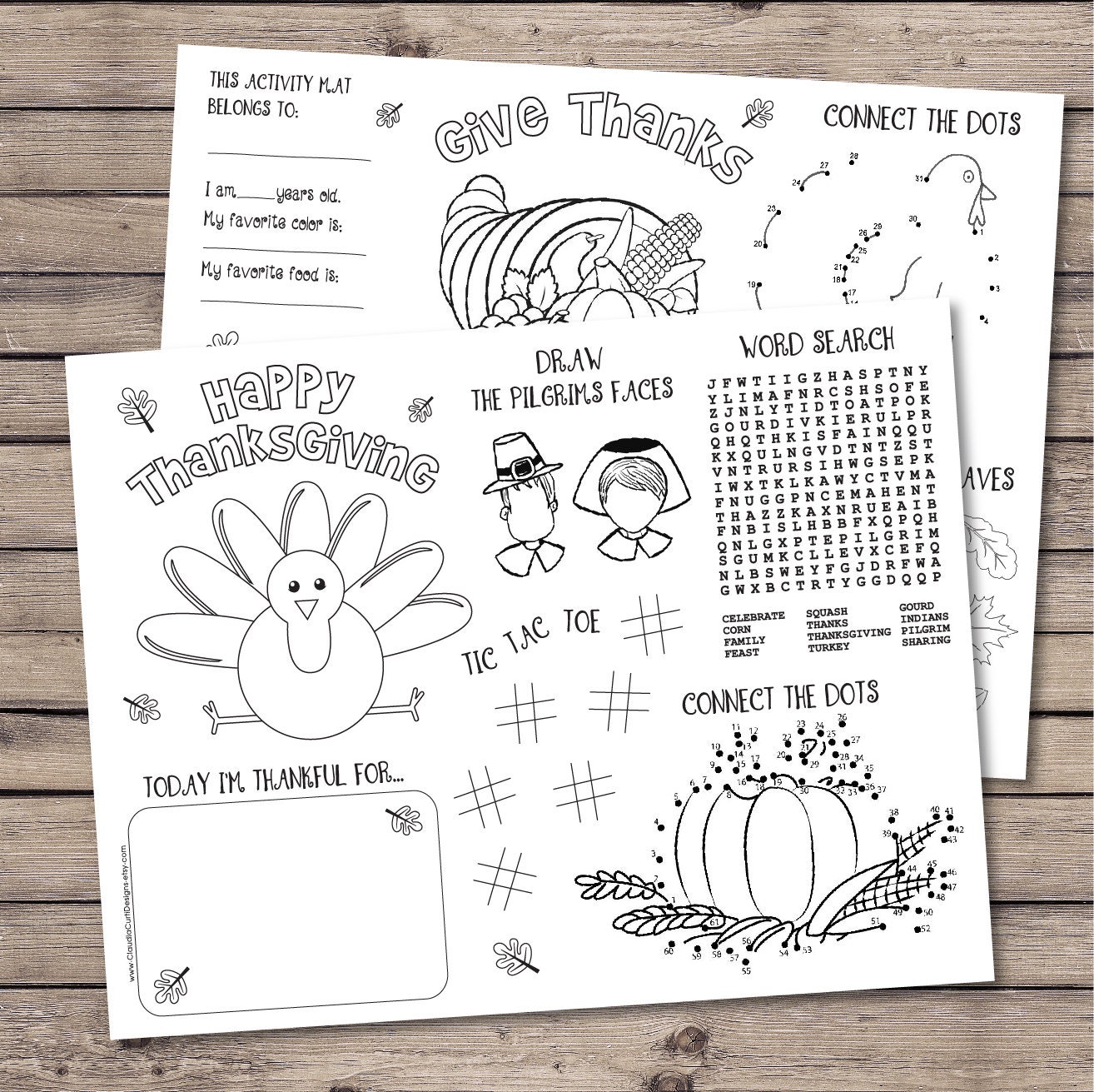 Thanksgiving kids activity coloring pages Thanksgiving favor | Etsy