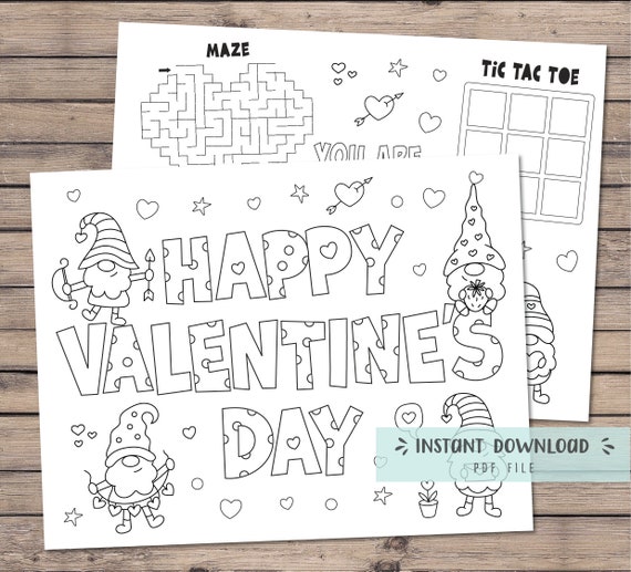 Gnome Valentine's Day Coloring Pages Gnomes Activities | Etsy