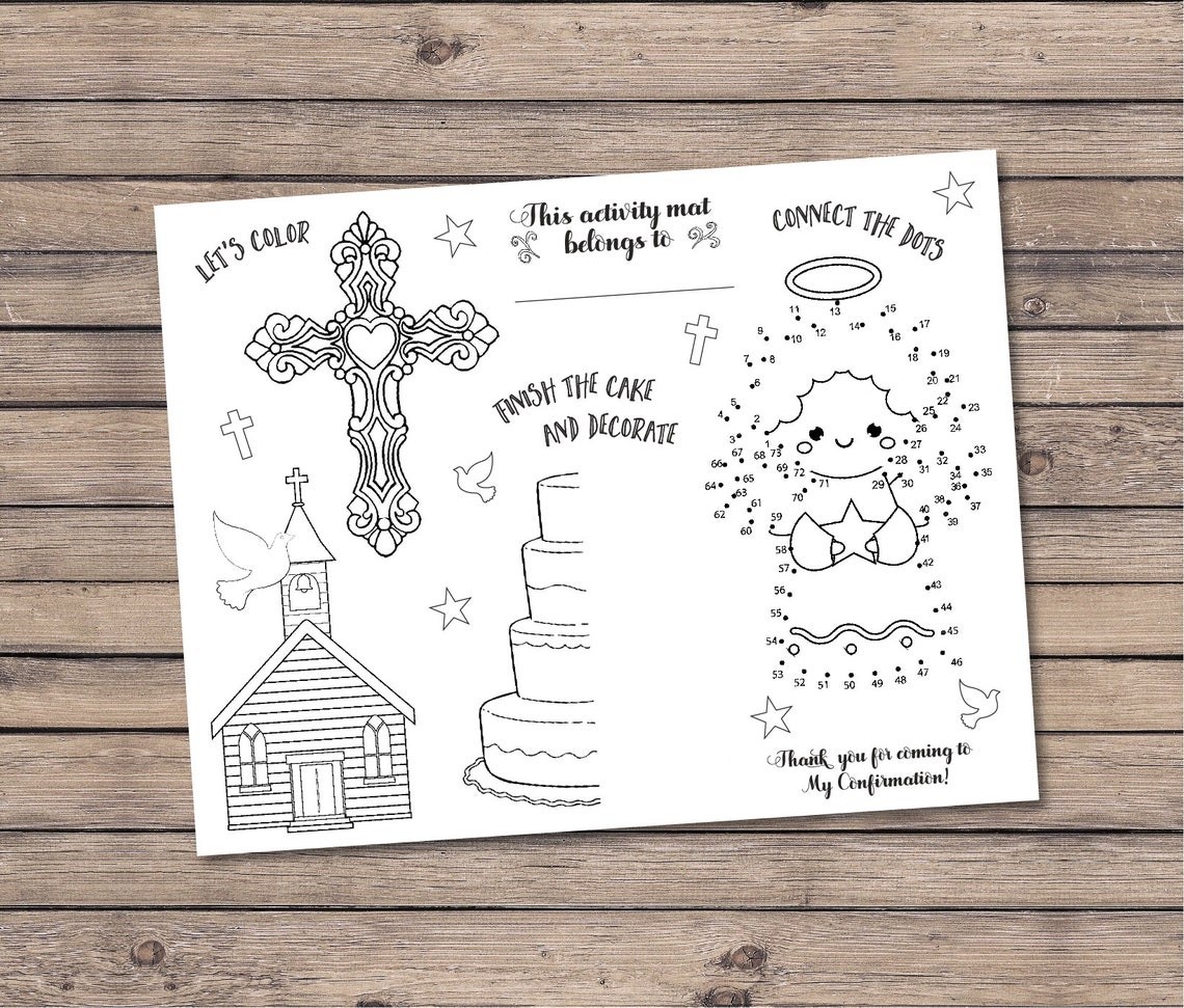 Confirmation Coloring Activity Sheets, Printable Placemat (instant ...