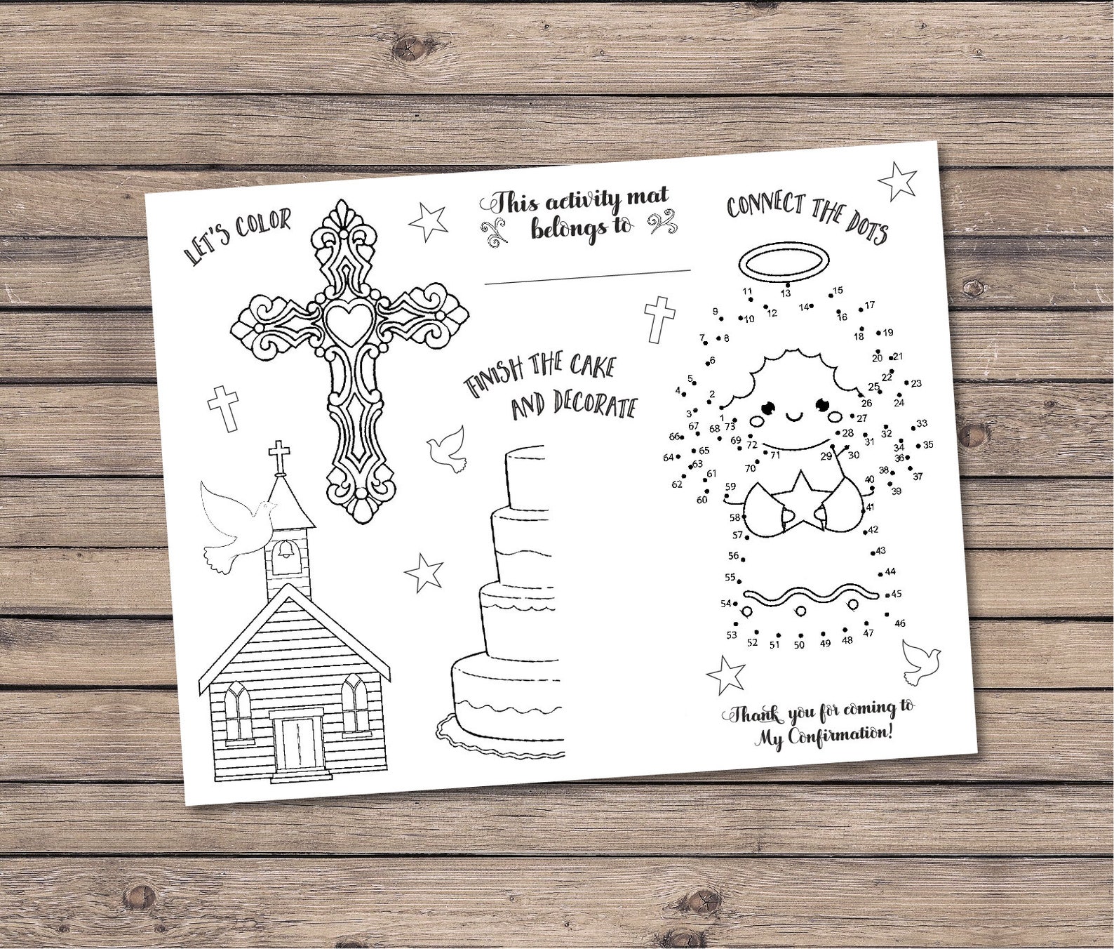 Confirmation Coloring Activity Sheets, Printable Placemat (instant ...