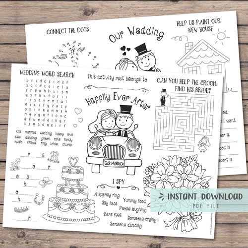 Kids Wedding Activity Coloring Placemat Wedding Reception - Etsy