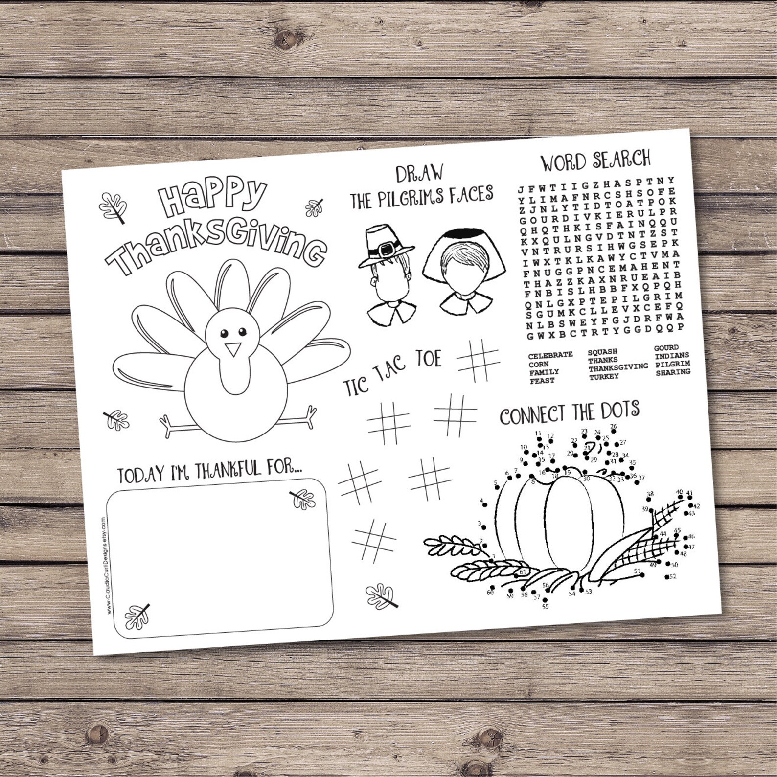 Thanksgiving Kids Activity Coloring Pages Thanksgiving Favor - Etsy