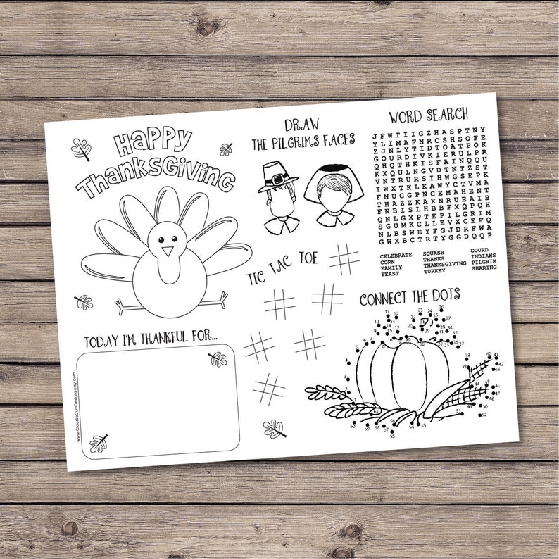 Thanksgiving kids activity coloring pages Thanksgiving favor | Etsy