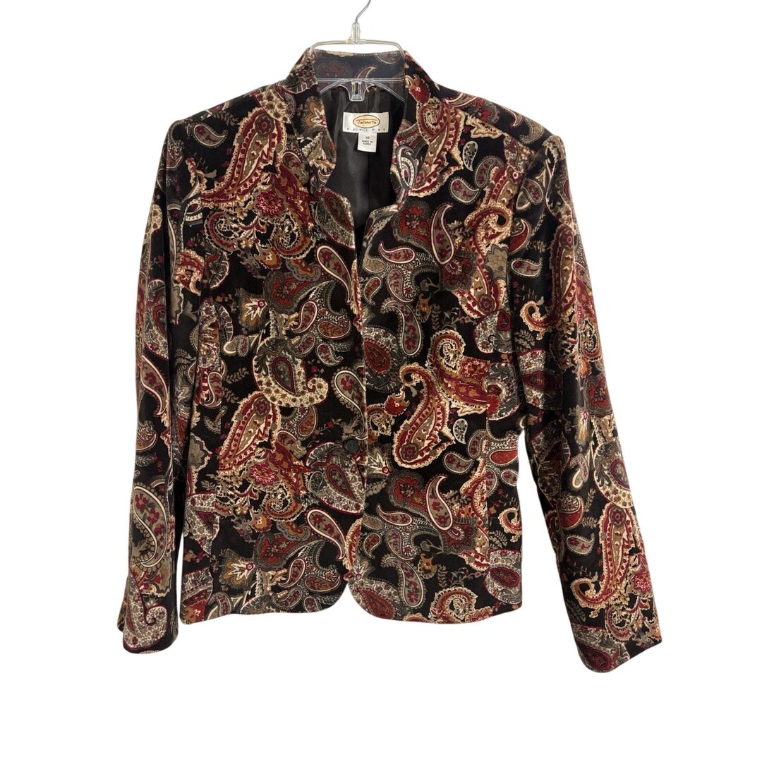 Vtg 90s Chico’s Silk Blend Velvet Paisley One Button Blazer Size 10 ...