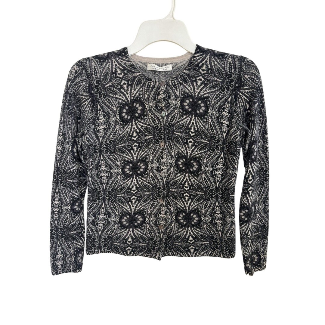 Y2K Susan Bristol 100% Merino Wool Button Front Paisley Cardigan Size ...