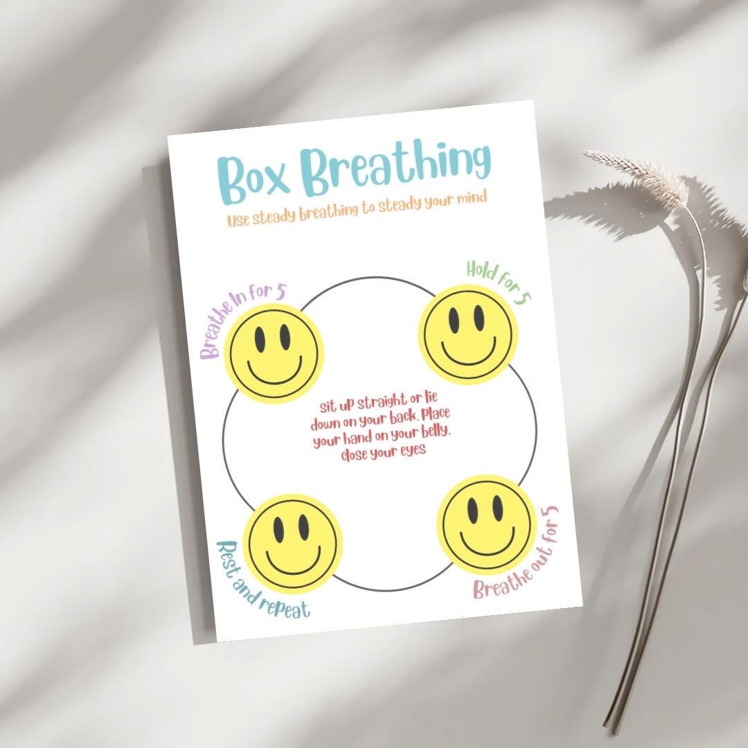 Printable Box Breathing Poster for Kids | Smiley Face Theme Mindfulness ...