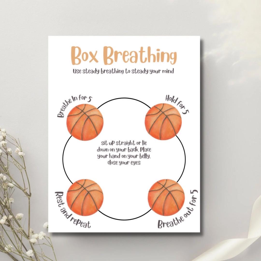 Printable Box Breathing Poster for Kids | Basketball Theme Mindfulness ...