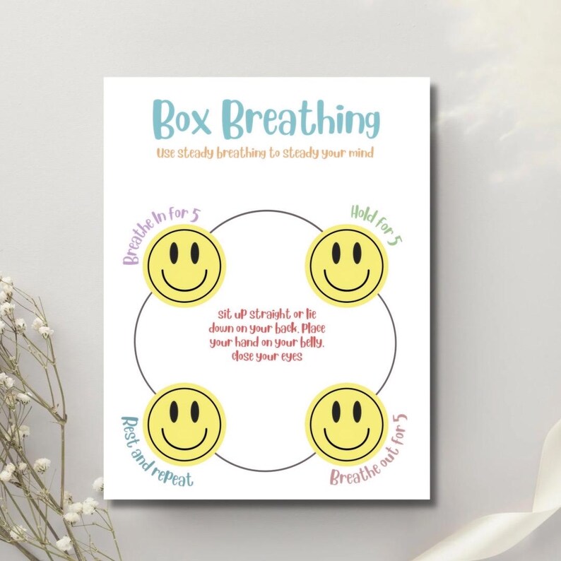 Printable Box Breathing Poster for Kids | Smiley Face Theme Mindfulness ...