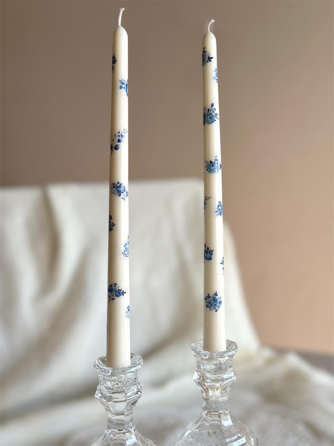 Blue Floral Taper Candles: Elegant Home Decor, 10 Inch - Etsy
