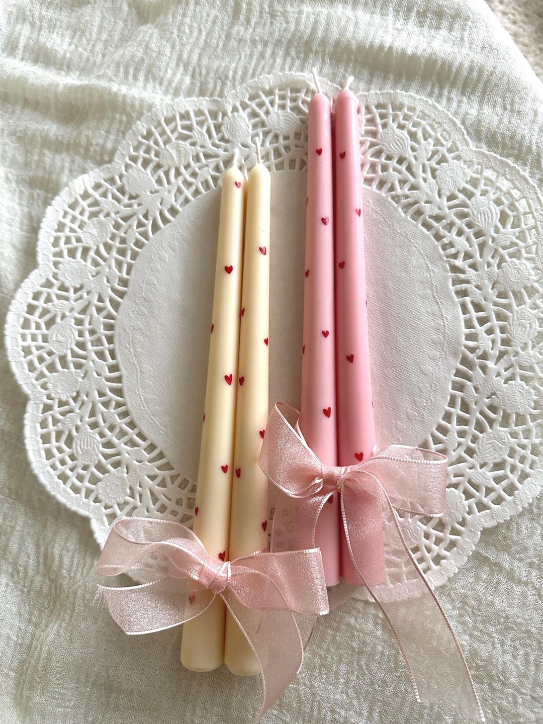 Handmade Heart Taper Candles Set | Pink & Cream Soy Beeswax, 10 Inch - Etsy