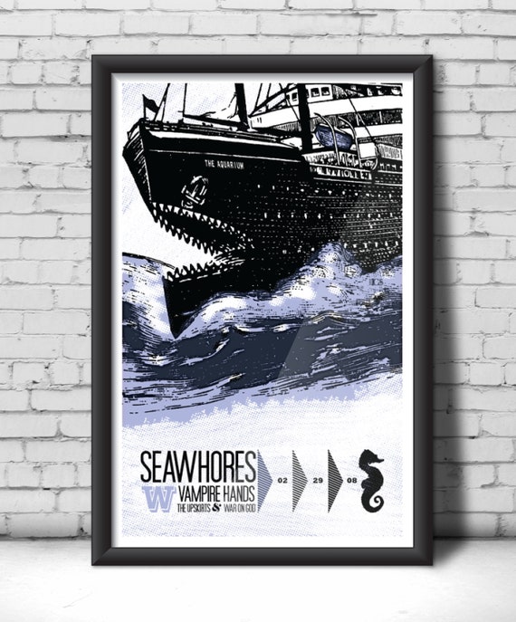 SEAWHORES Screen Print Gig Poster Aquatic Blue Water | Etsy