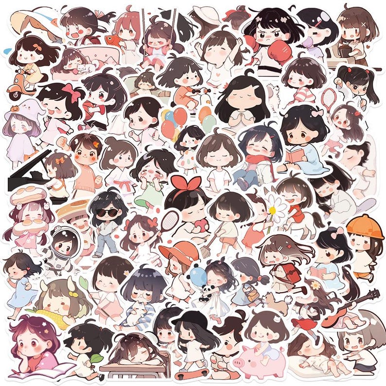 64 Cute Girl Stickers Pack – Waterproof Vinyl Aesthetic Anime Stickers ...